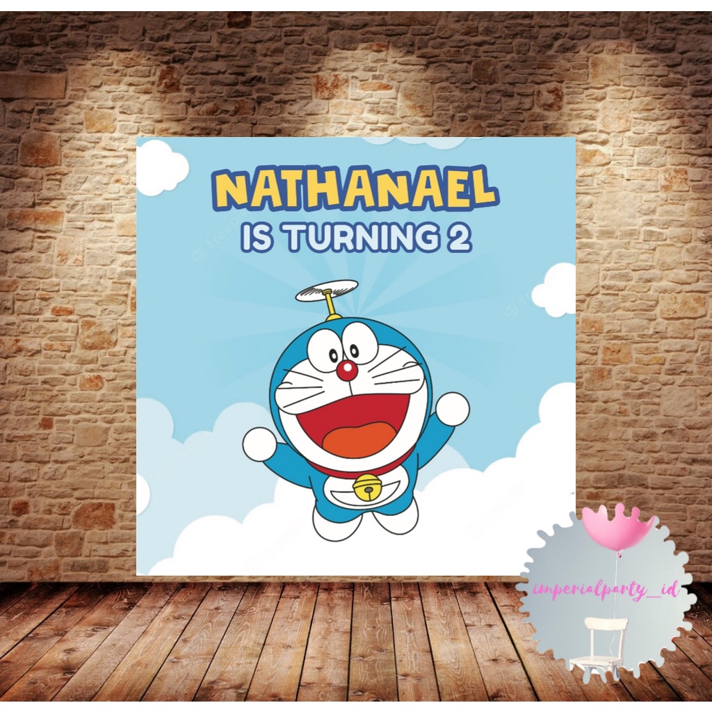Jual Custom Backdrop Banner Spanduk Happy Birthday Doraemon Awan ...