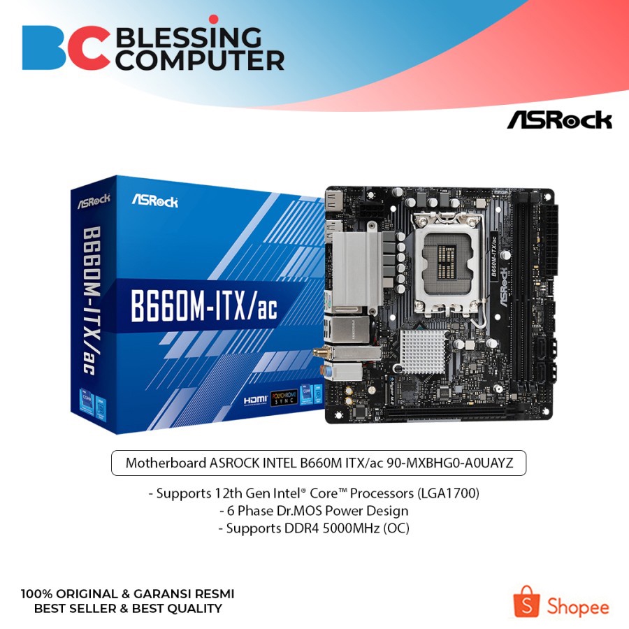 Jual Motherboard ASROCK B660M ITX/ac 90-MXBHG0-A0UAYZ | Shopee Indonesia