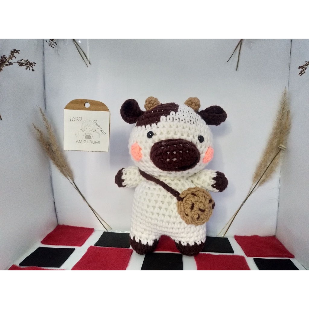 Jual boneka rajut amigurumi chubby milky cow sapi crochet | Shopee ...