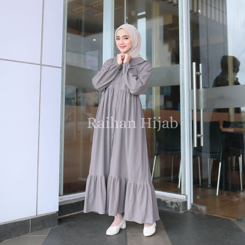 Jual Gamis Gaun Long Dress Katun Linen Crinkle Kerah Collar Lengan ...