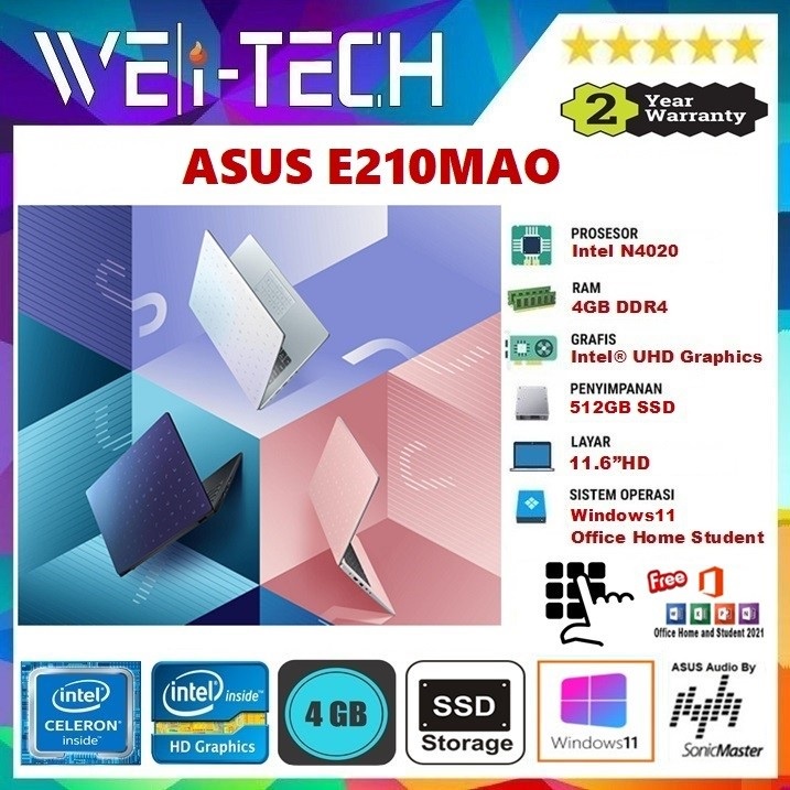 Jual ASUS E210MAO INTEL N4020 4GB 512GB SSD INTEL UHD 11.6" WIN11 OHS ...