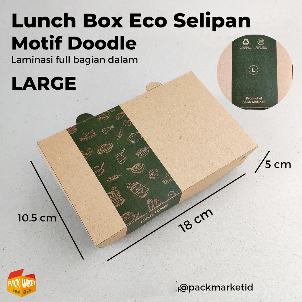 Jual Paper Lunch Box Eco LARGE Motif Doodle Hijau/ 1 pak isi 20pc ...