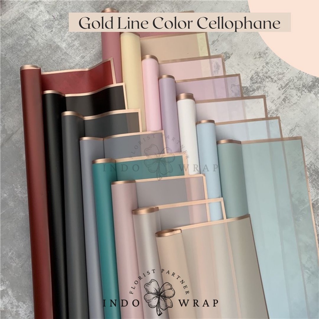 Jual [20 LEMBAR] KERTAS FLOWER WRAPPING GOLD LINE COLOR TRANSPARENT ...