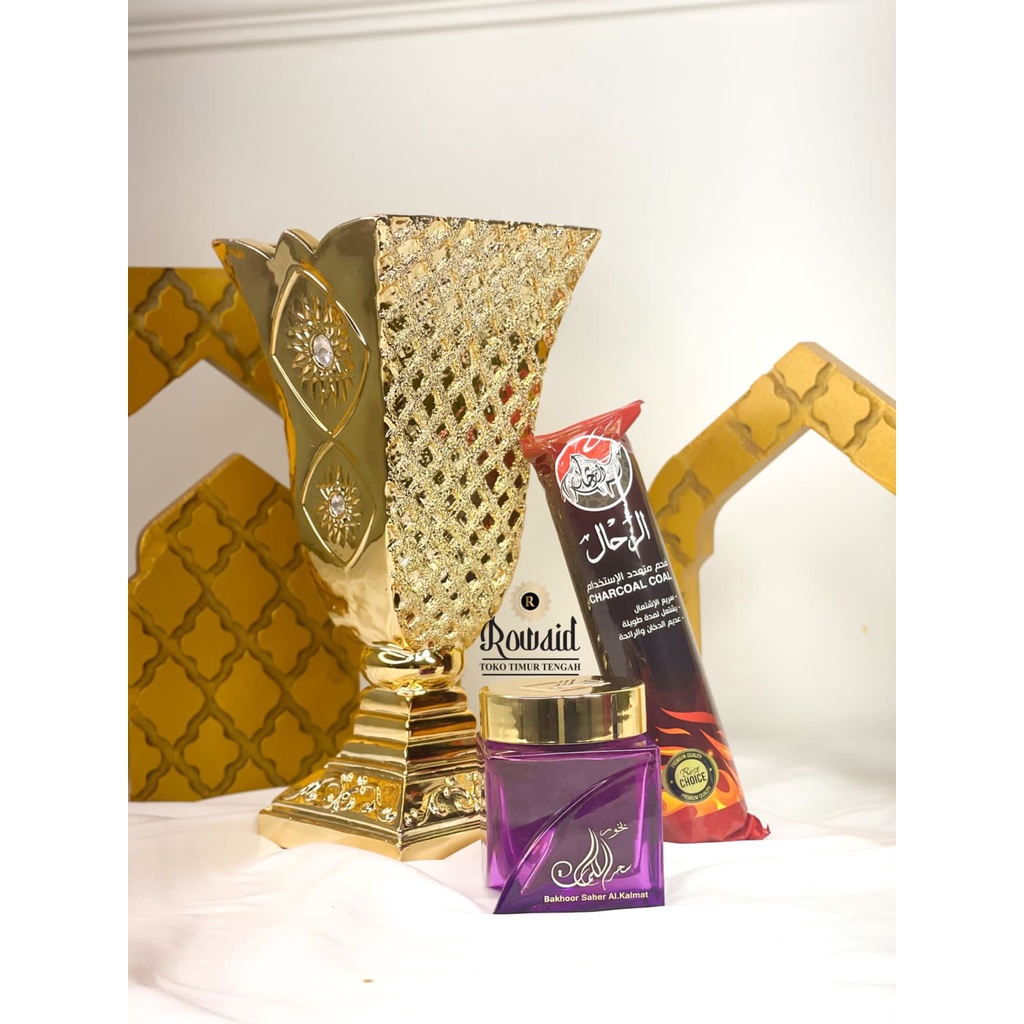 Jual Paket Bukhur Set Tempat Dupa Mabakhara Gold Besar Arang Bakhoor ...