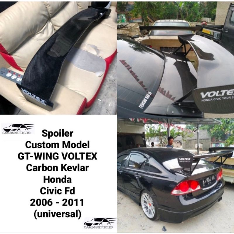 Jual Spoiler Custom Model GT-WING VOLTEX Honda Civic Fd 2006 - 2011 Carbon Kevlar Asli Serat ...