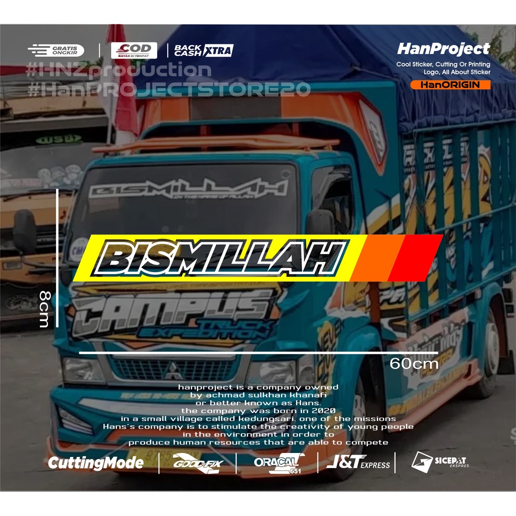 Jual STICKER BISMILLAH STRIP CUTTING KACA DEPAN TRUK DAN PICK UP ...