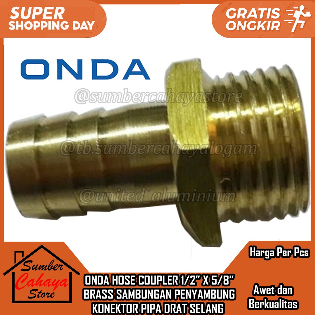Jual HOSE COUPLER KUNINGAN ONDA 1/2” X 5/8” BRASS SAMBUNGAN PENYAMBUNG ...