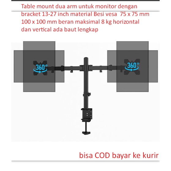 Jual Table mount dua arm untuk monitor dengan bracket 13-27 inch ...