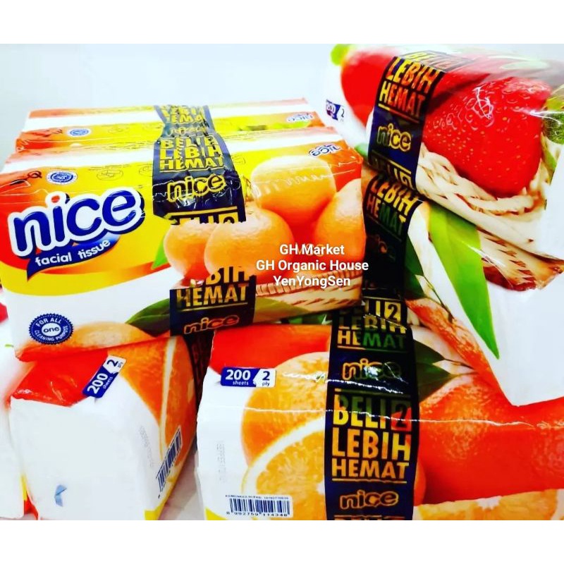 Jual Tissue Facial 200s Nice x 2 Pack/ Tissu 200 Sheets Tisu Nice ...