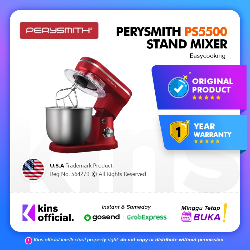 Jual PerySmith PS5500 Stand Mixer 6 Speed Setting Mixer Berdiri 5.5L ...