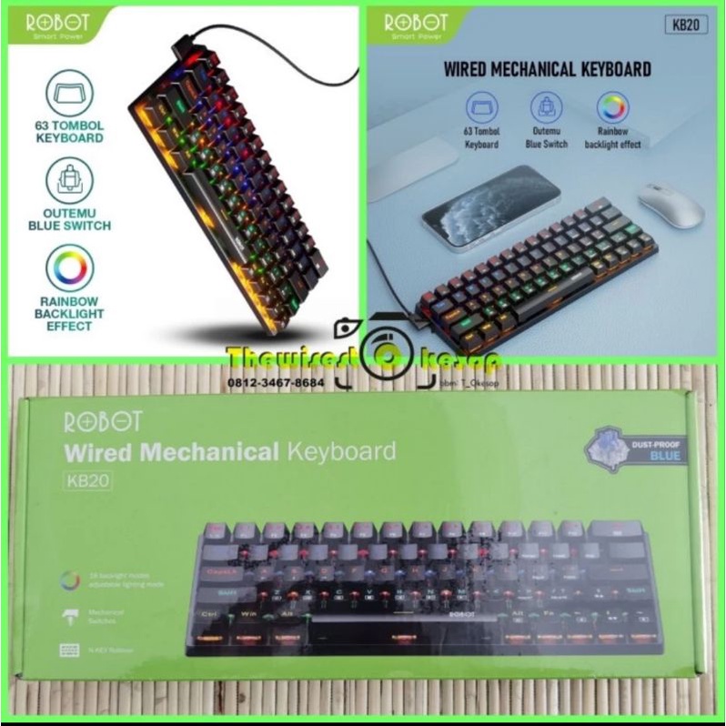 Jual ROBOT KB20 Wired Mechanical Keyboard Gaming Blue Switch 63 Keys ...