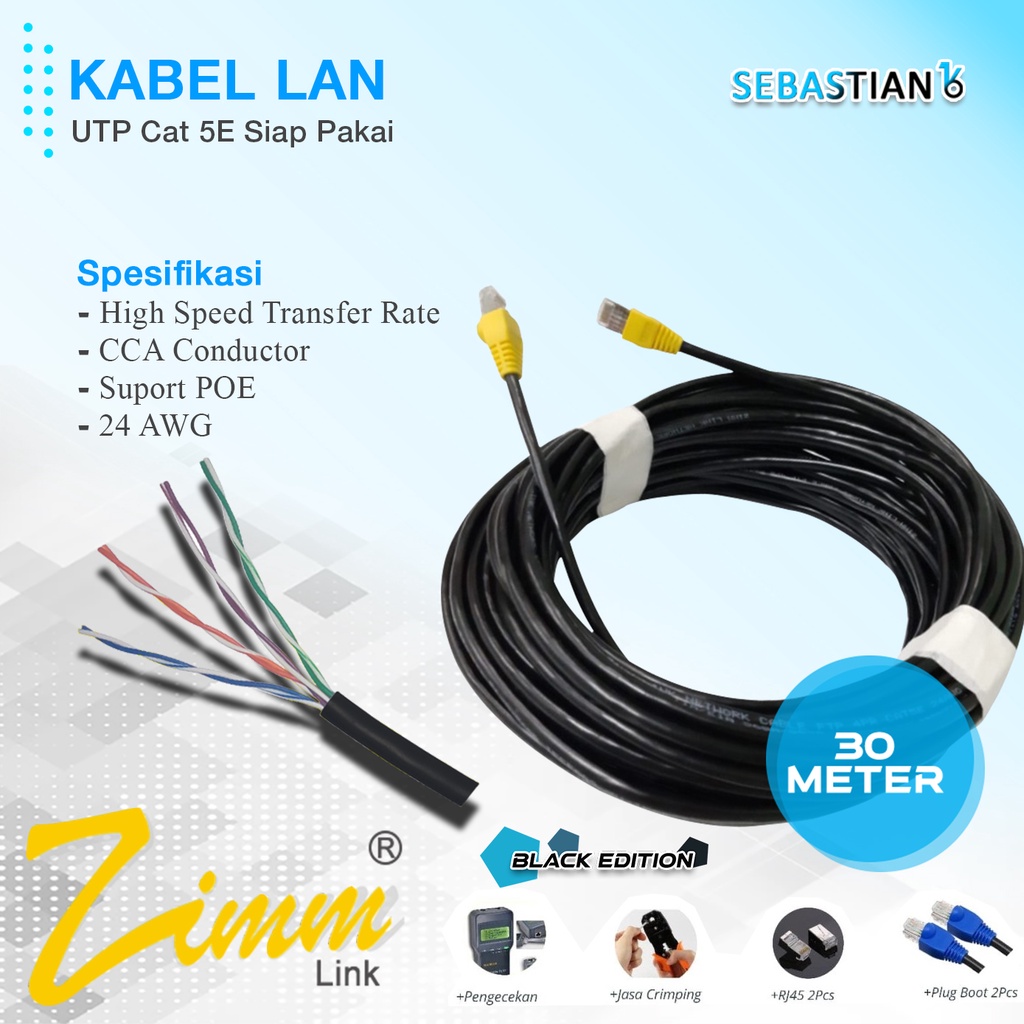 Jual [𝐒𝐈𝐀𝐏 𝐏𝐀𝐊𝐀𝐈] Kabel LAN 30 Meter Kabel LAN UTP CAT 5e 30M Kabel UTP ...