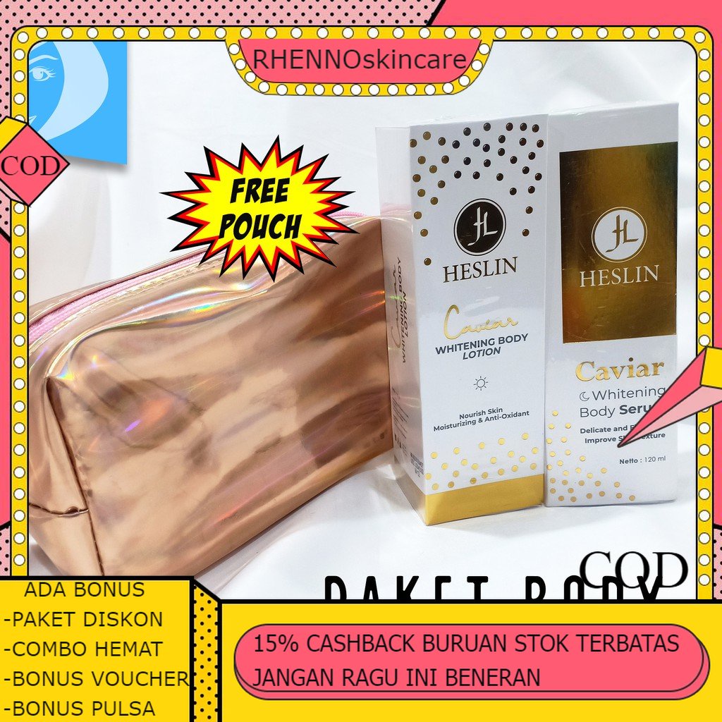 Jual ORIGINAL Heslin Beauty Whitening Body Lotion Dan Serum Free Pouch ...