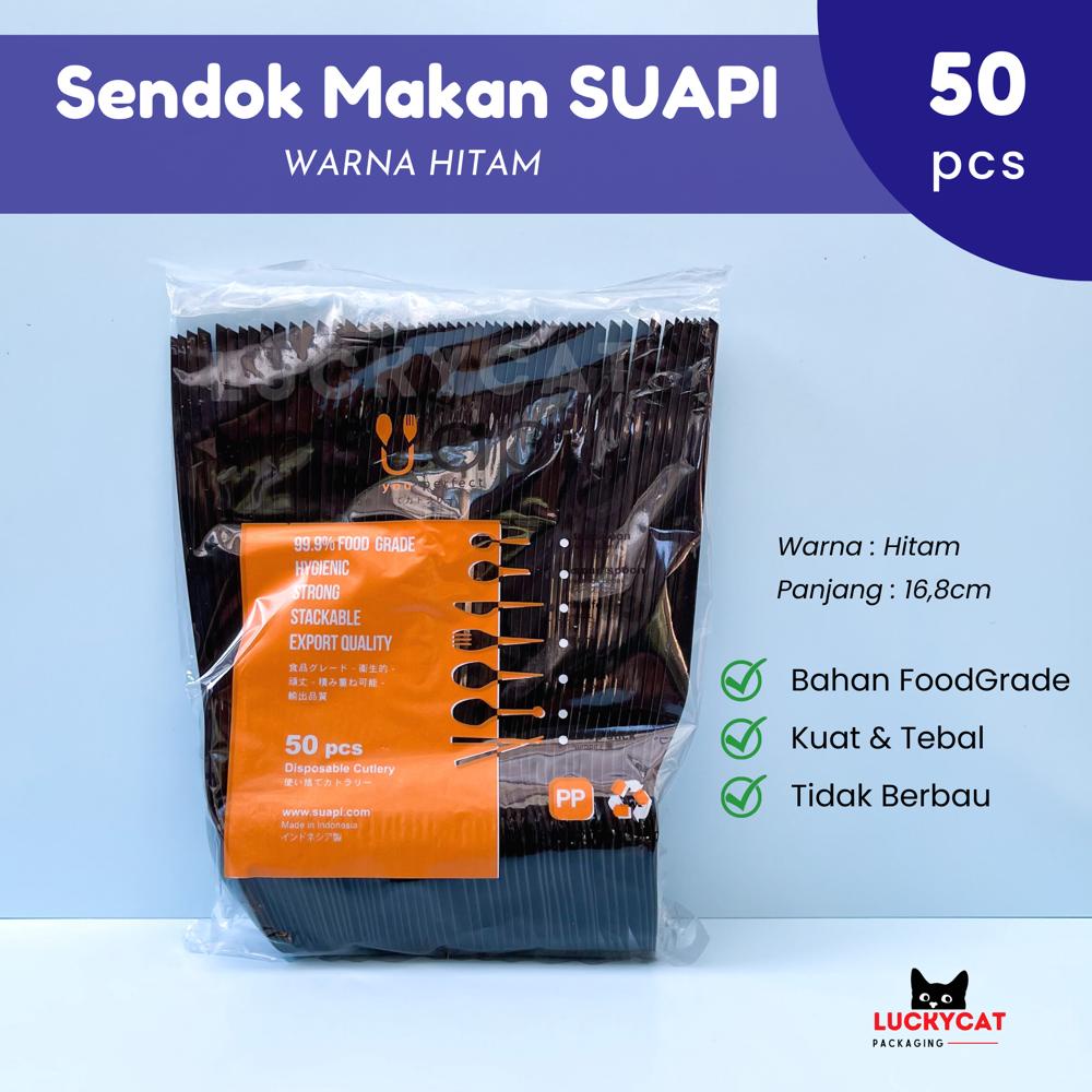 Jual (50Pcs) Sendok Garpu Makan Hitam Plastik Suapi Food Grade Higienis ...