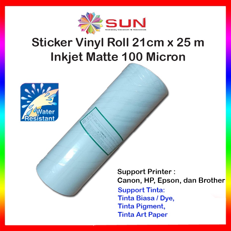 Jual SUN Sticker Vinyl Roll Inkjet A4 21 cm x 25 m 100 micron Matte ...