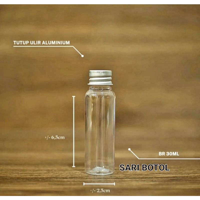 Jual BOTOL PET BR 30ML CLEAR TUTUP ULIR ALMUNIUM SILVER | Shopee Indonesia