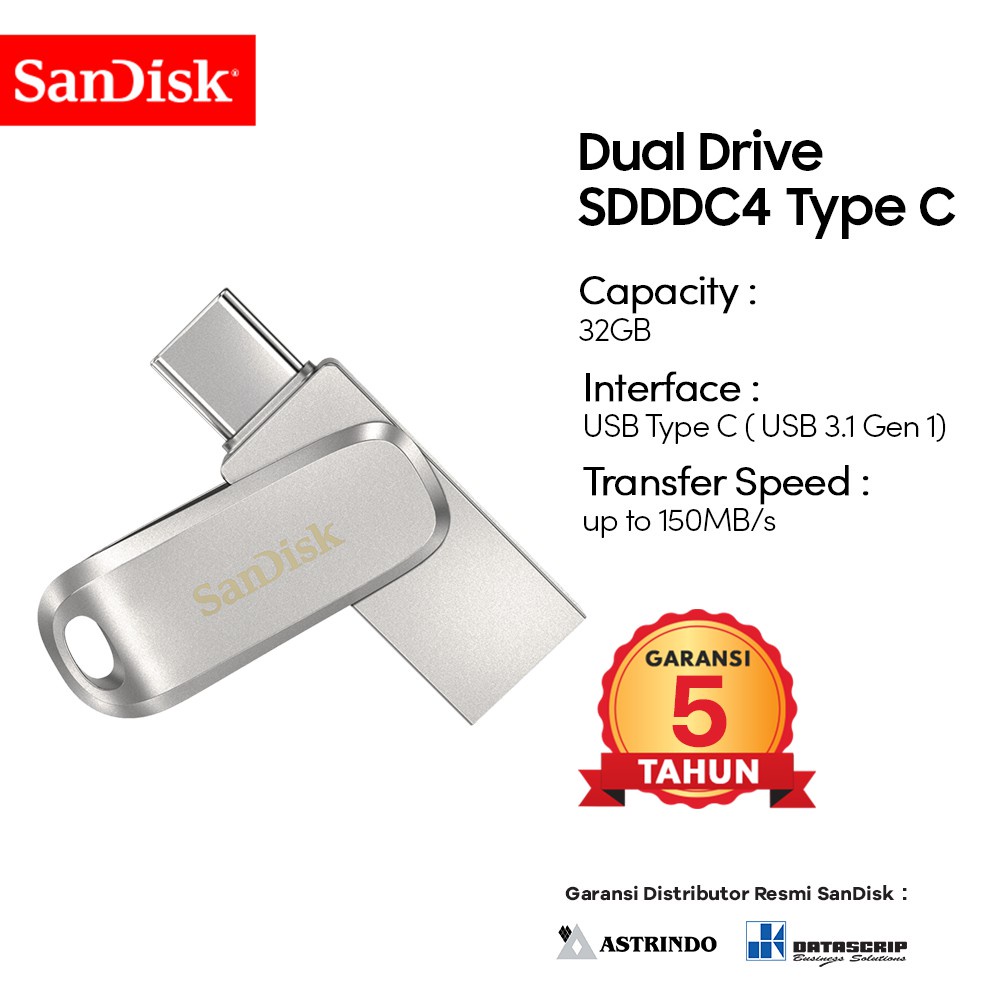 Jual Sandisk Ultra Luxe Flashdisk 32GB/64GB/128GB OTG SDDDC4 USB Type C ...