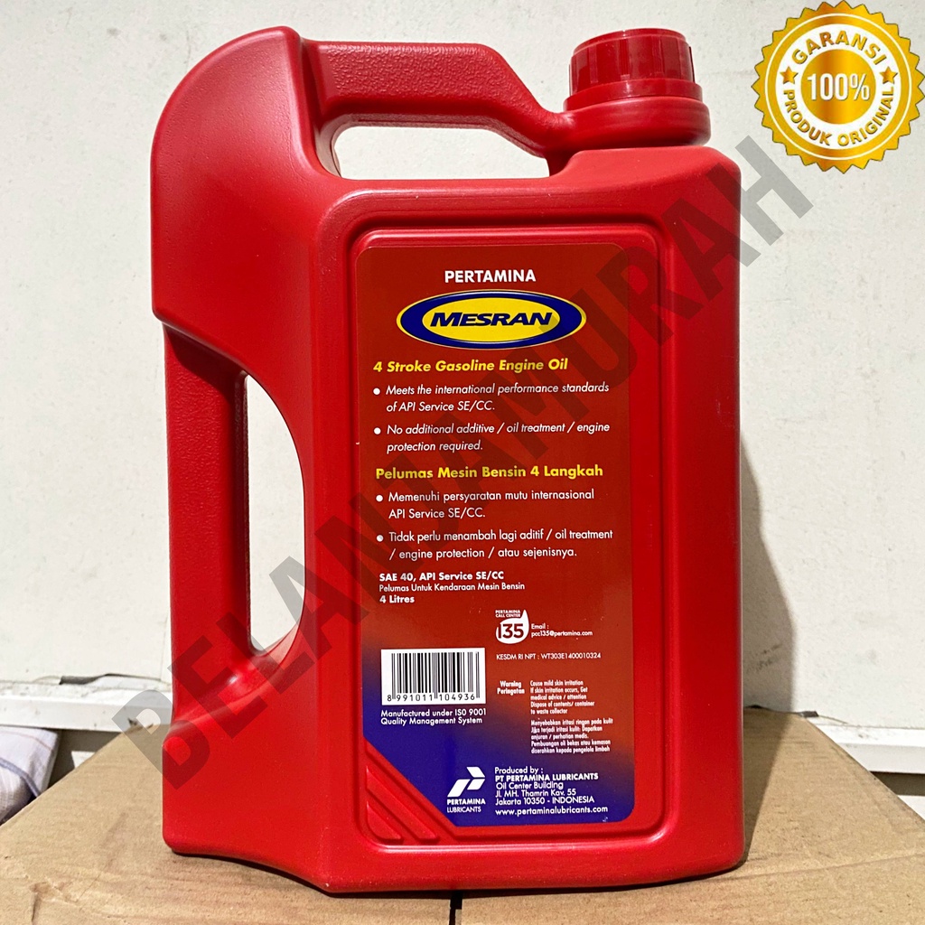 Jual Oli Pertamina Mesran SAE 40 Galon / 4 Liter 100% ASLI | Shopee ...