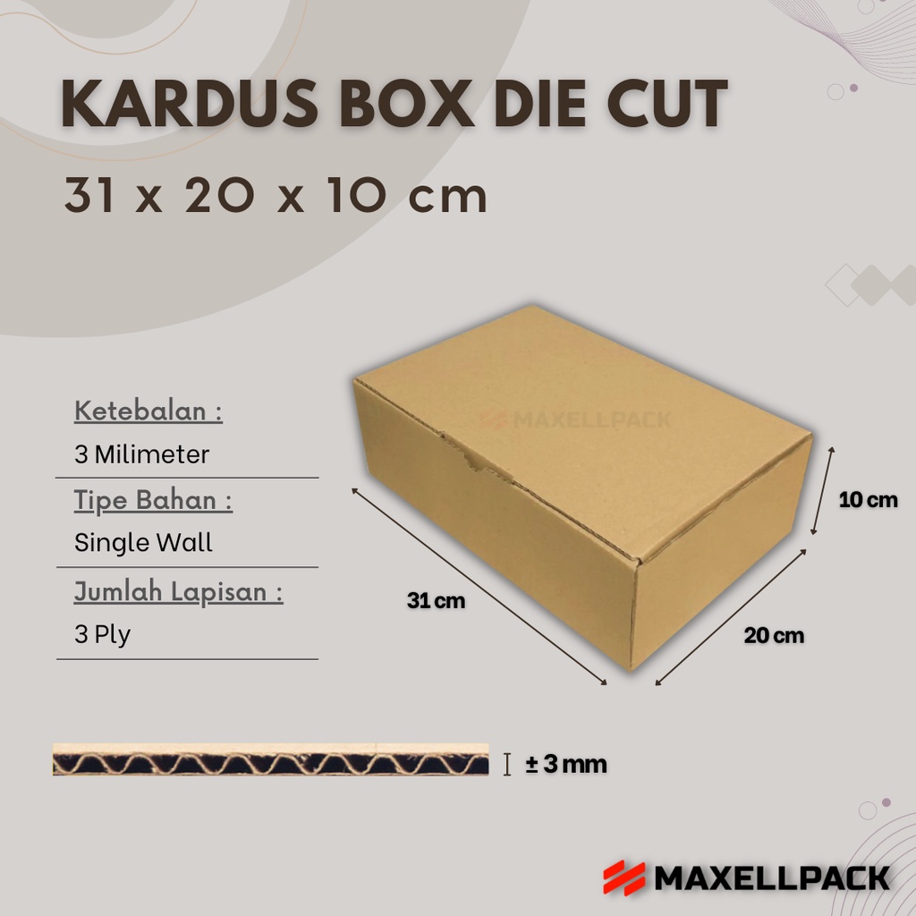 Jual Kardus Box Die Cut 31x20x10 CM Kotak Dus Packing Packaging Polos ...