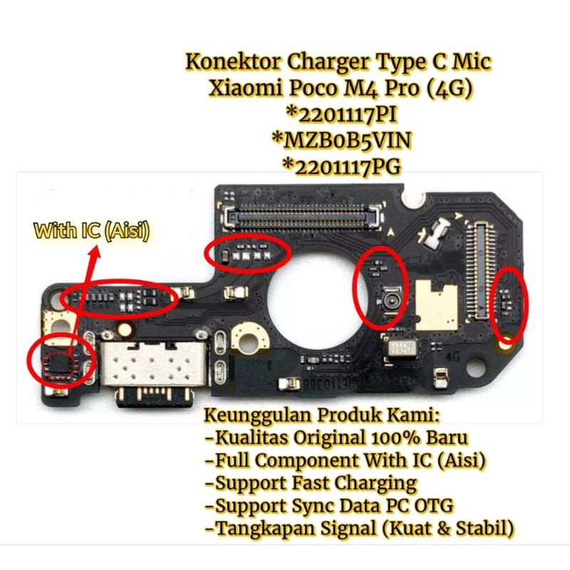 Jual Konektor Charger Type C Mic Xiaomi Poco M4 Pro (Original Full ...