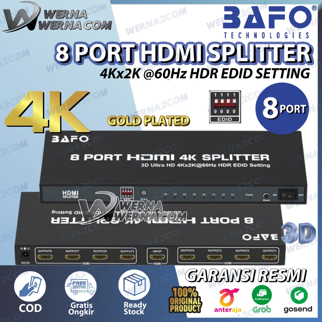 Jual BAFO HDMI Splitter 8 Port 4K HDR with EDID setting Original BAFO | Shopee Indonesia
