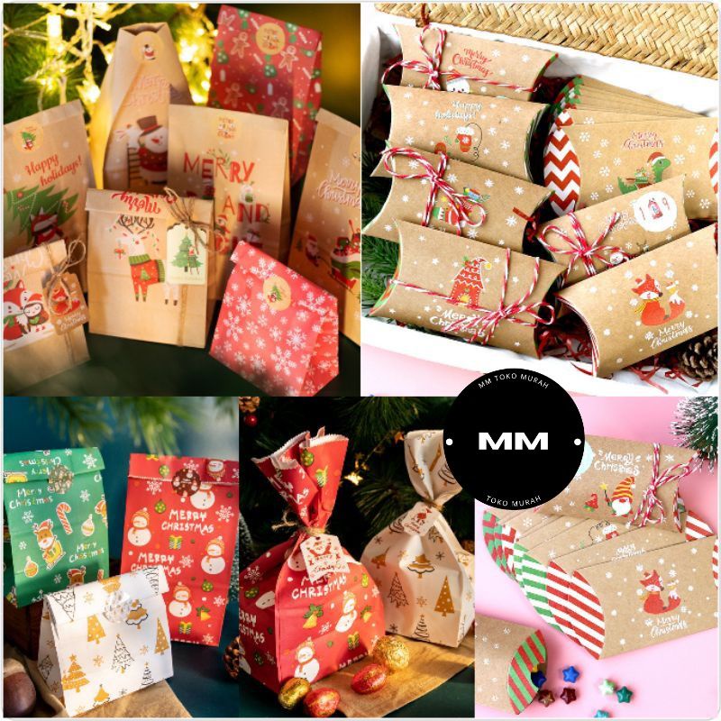 Jual 24set paper bag natal christmas kantong kemasan natal paper box ...