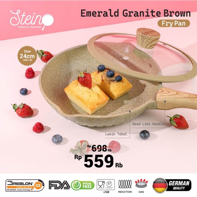 Jual Steincookware Stein Emerald Granite Fry Pan 24cm Frypan 24 cm Original | Shopee Indonesia