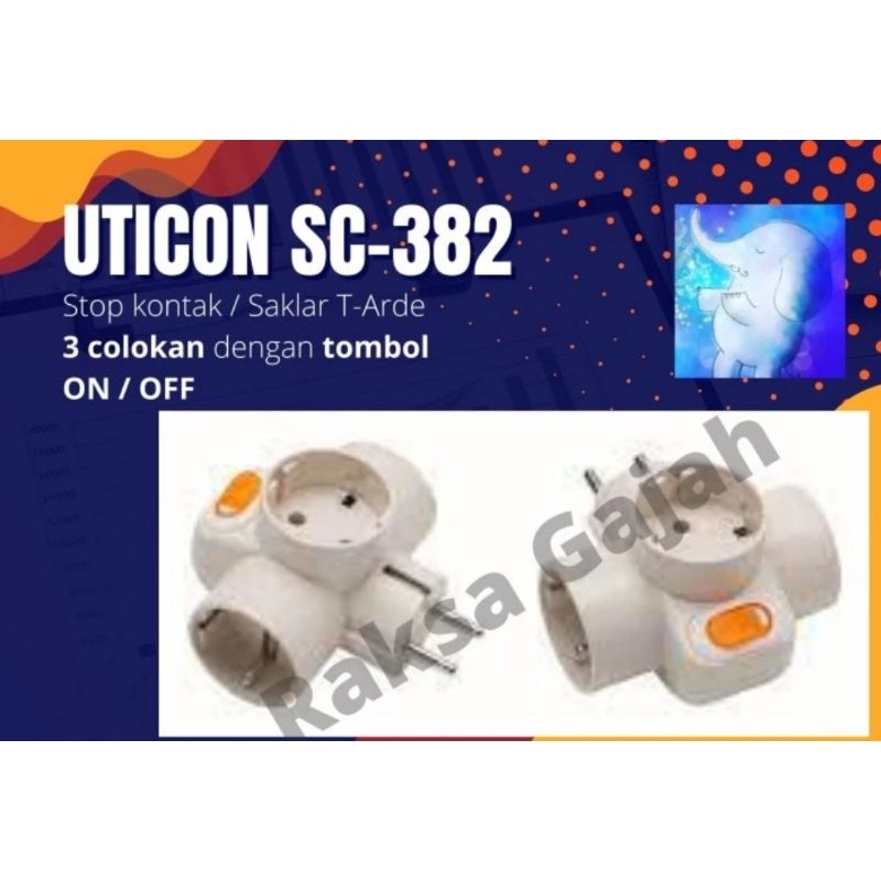 Jual Uticon Steker T Arde + Saklar Neon SC-382/Stop Kontak 3 Lubang ...