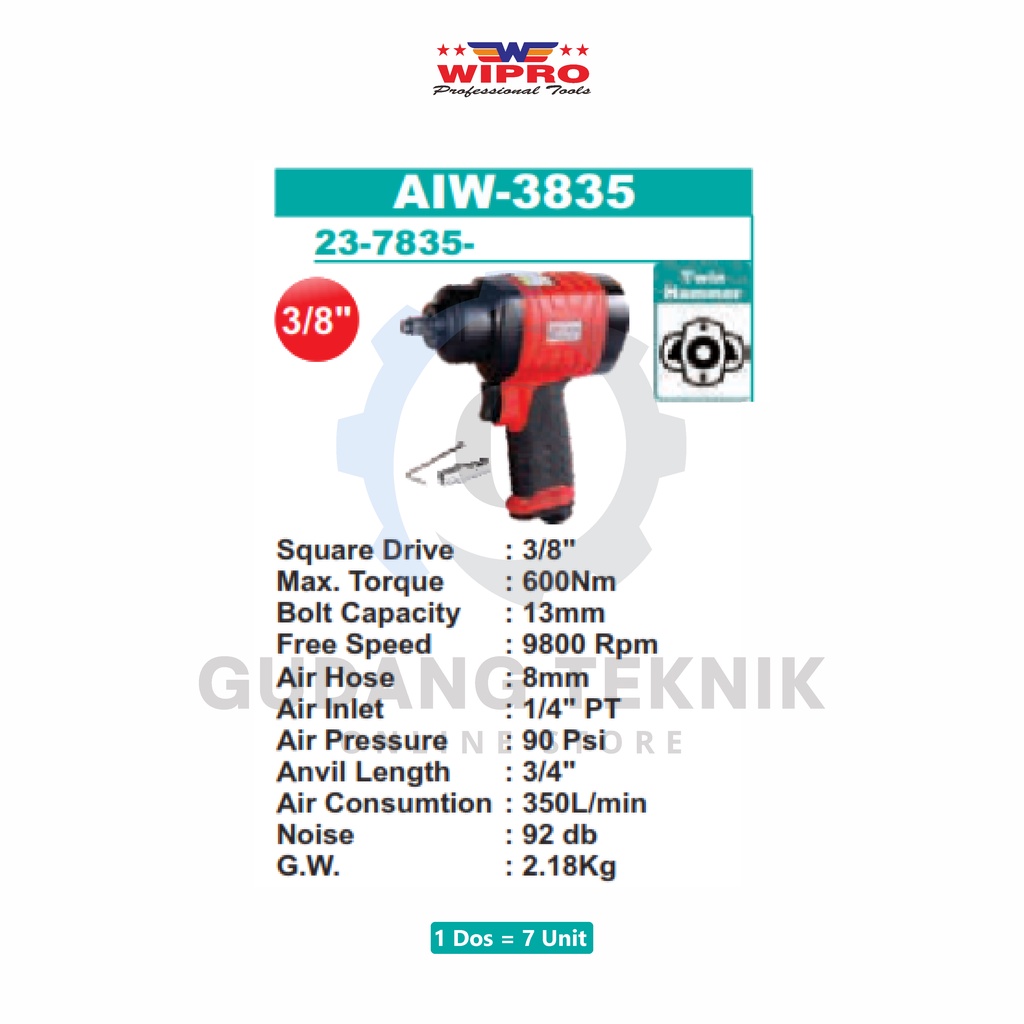 Jual Air Impact Wrench 3/8" TWIN HAMMER Motor WIPRO AIW-3835 / Alat Buka Pasang Baut Impact ...