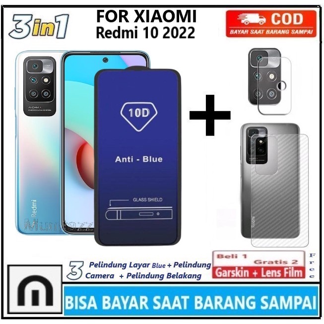 Jual Promo Paket 3in1 Tempered Glass Anti Blue Light Xiaomi Redmi 10 2021 Redmi 10 2022 Full ...