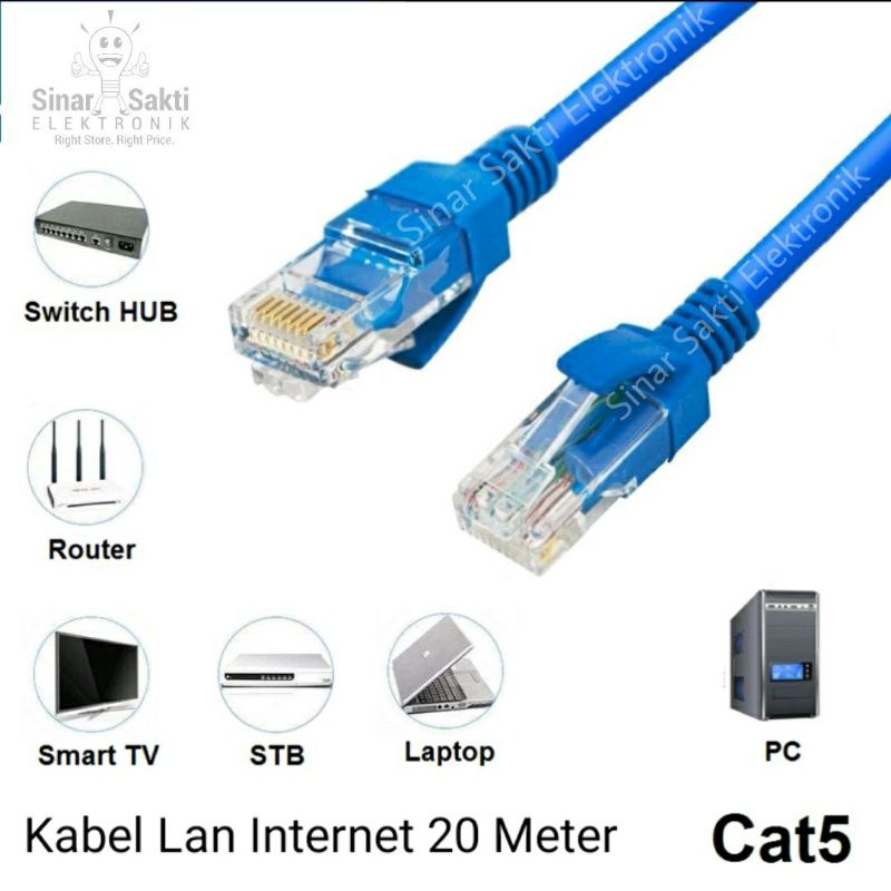 Jual Kabel Lan 20M 20 Meter M Outdoor FTP CAT5 UTP internet Siap Pakai RJ45 | Shopee Indonesia