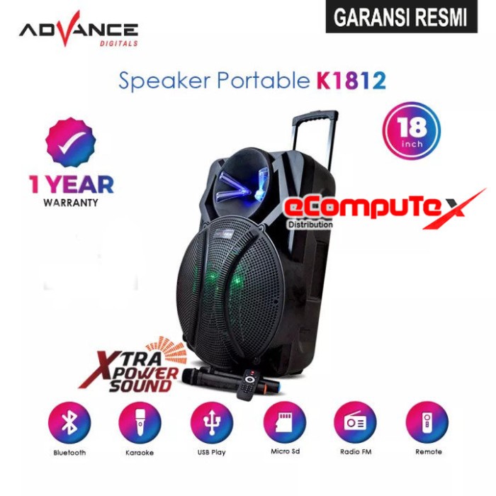 Jual SPEAKER ADVANCE BLUETOOTH PORTABLE K-1812 K1812 18 INCH KOPER 2 MIC | Shopee Indonesia
