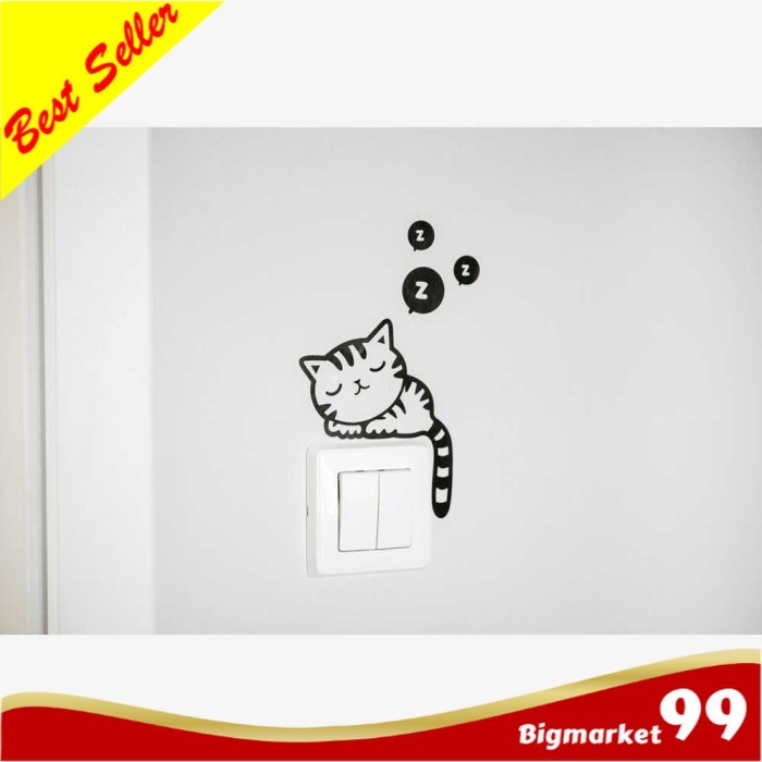 Jual Stiker Dinding Kucing Lucu Sleeping Cat Sticker Wallpaper ...