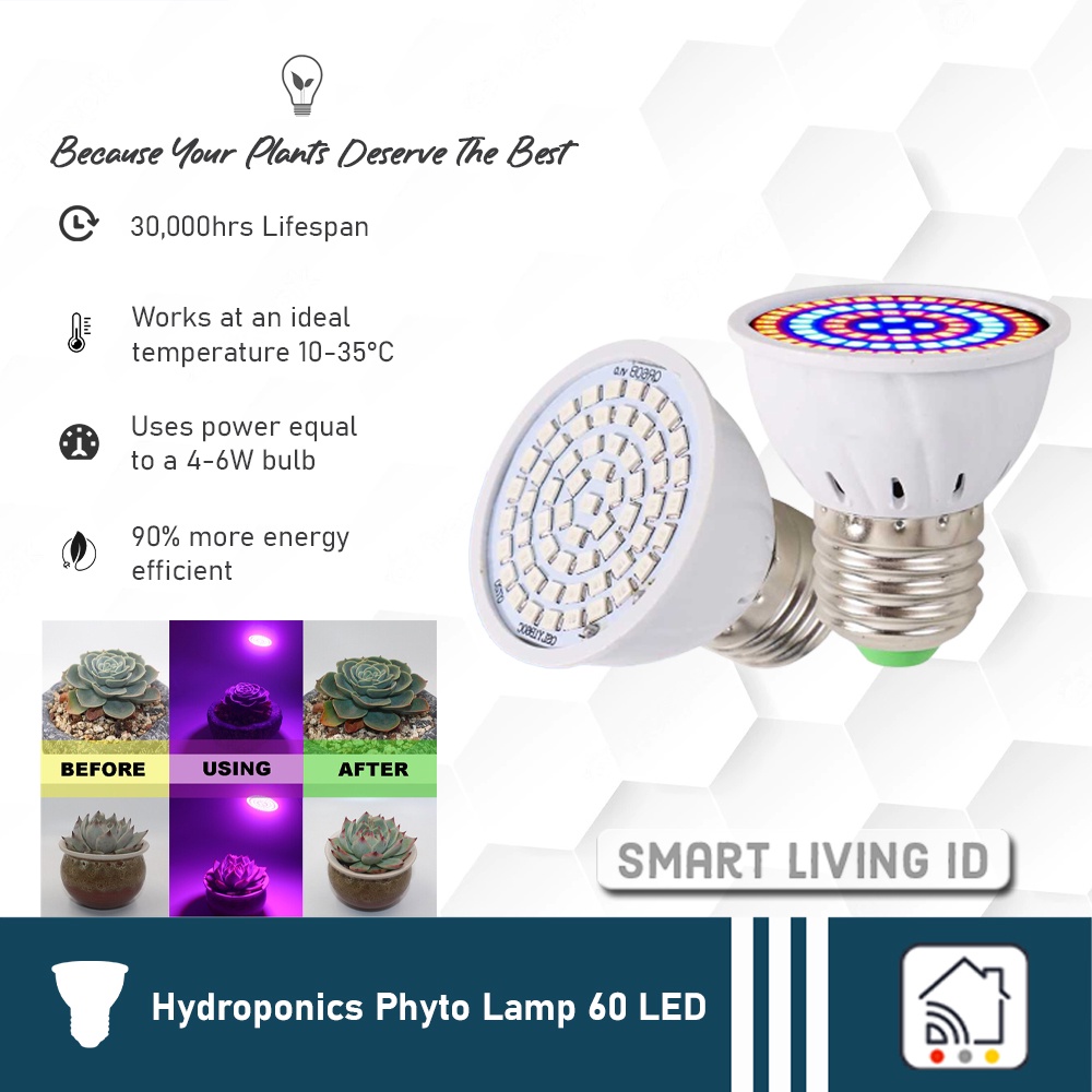 Jual Lampu Tanaman Hidroponik Phyto Lamp Grow Light E27 60 LED | Shopee ...