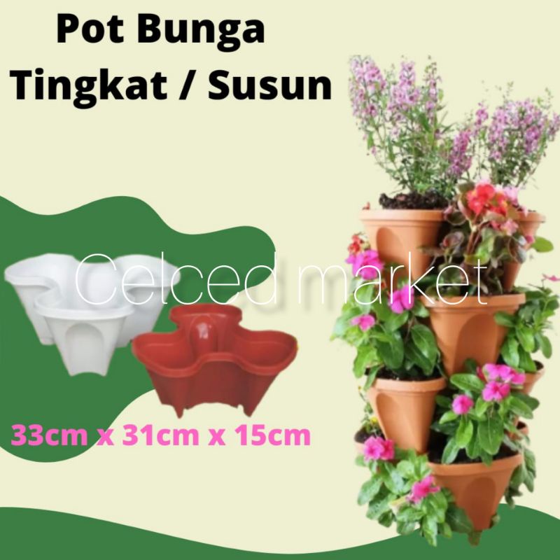 Jual POT BUNGA SUSUN TINGKAT STACKING POT | Shopee Indonesia