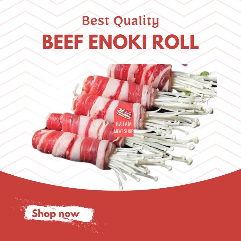 Jual Beef Belly Enoki Roll / US Beef Shortplate Slice Enoki Mushroom ...