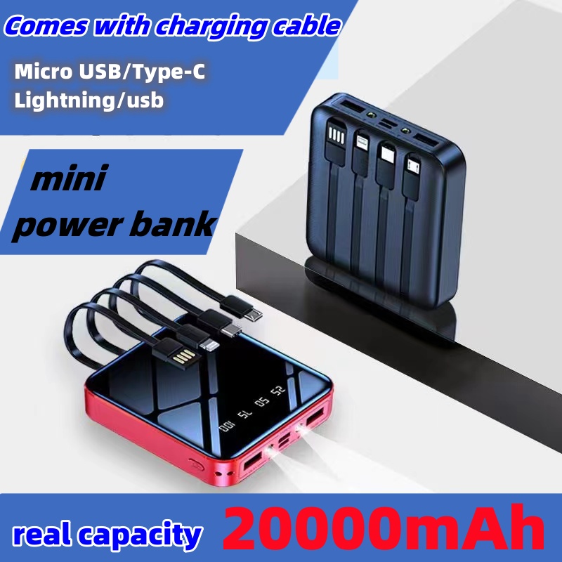 Jual Mini Powerbank 20000 mah Powerbank 4 Cables Dual USB Portable Fast ...