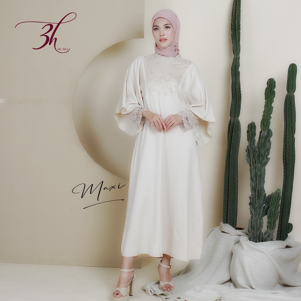 Jual 3H Deeba Kaftan Wanita Lengan Panjang Brukat Crepe Women's Clothes ...