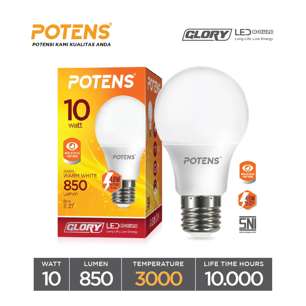 Jual POTENS PAG-10W Potens Lampu LED A-Bulb 3000K Bohlam 10 Watt Garansi Import | Shopee Indonesia