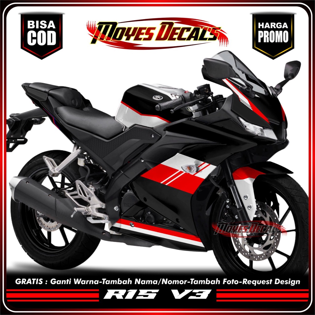 Jual Decal Stiker R15 V3 Full Body Motif Simpel Warna Merah Putih Hitam ...