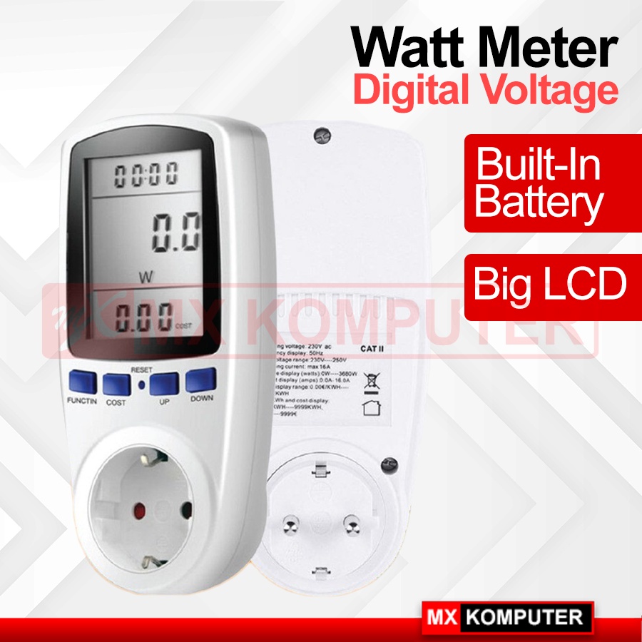 Jual Digital Wattmeter EU Plug AC Kwh Power Daya Voltase Ampere Watt ...