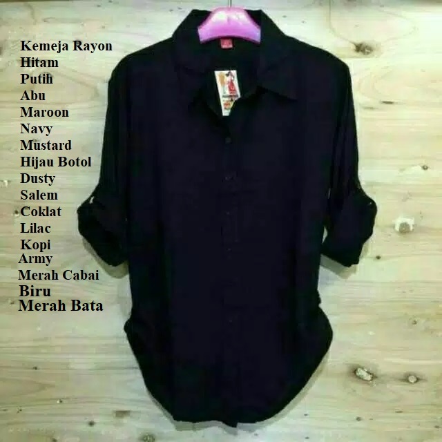 Jual ARD Kemeja Hitam Wanita Polos Jumbo M L XL XXL XXXL Katun Rayon ...