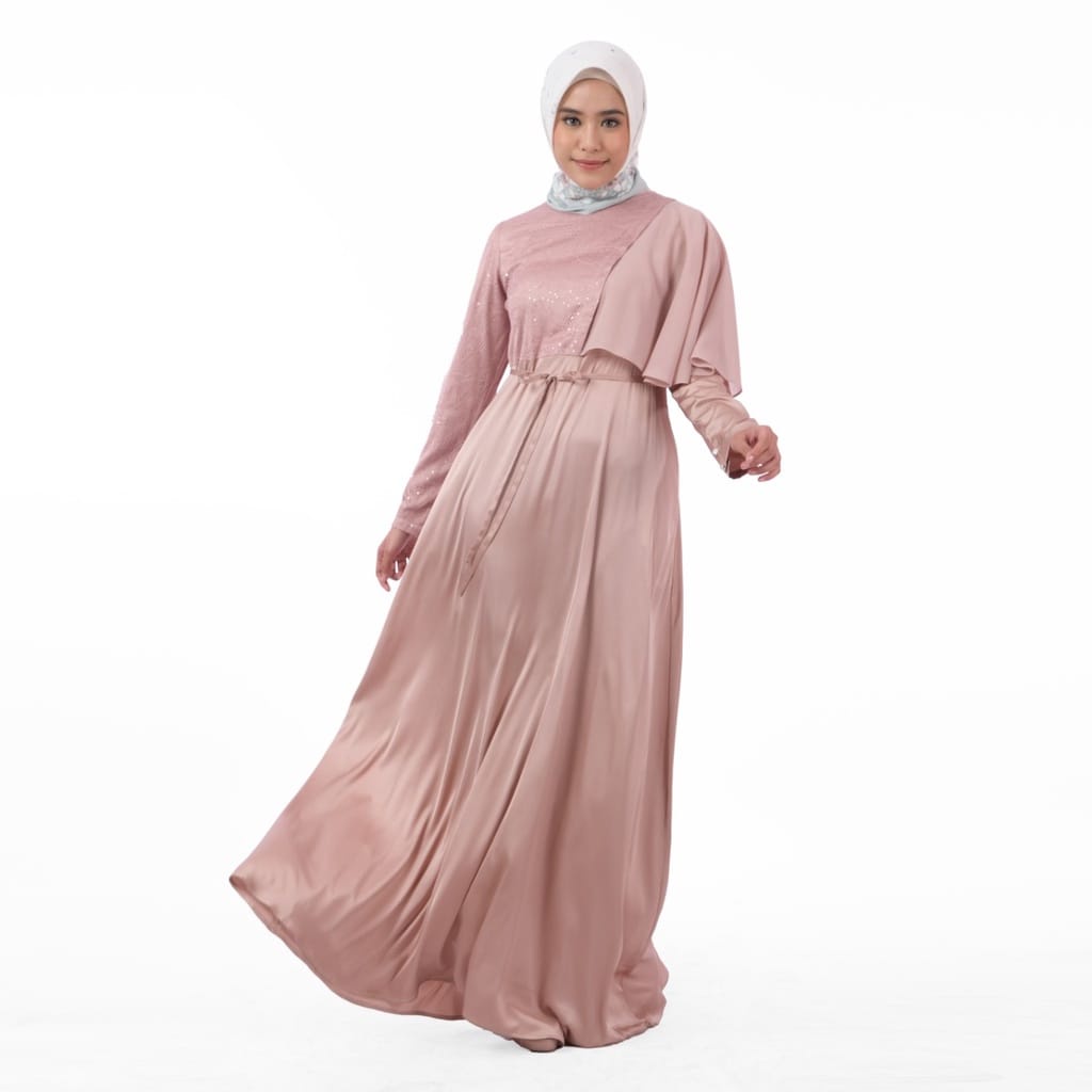 Jual Zoya Gamis Muslim Polos Kombinasi Tanvi Dress Peach | Shopee Indonesia