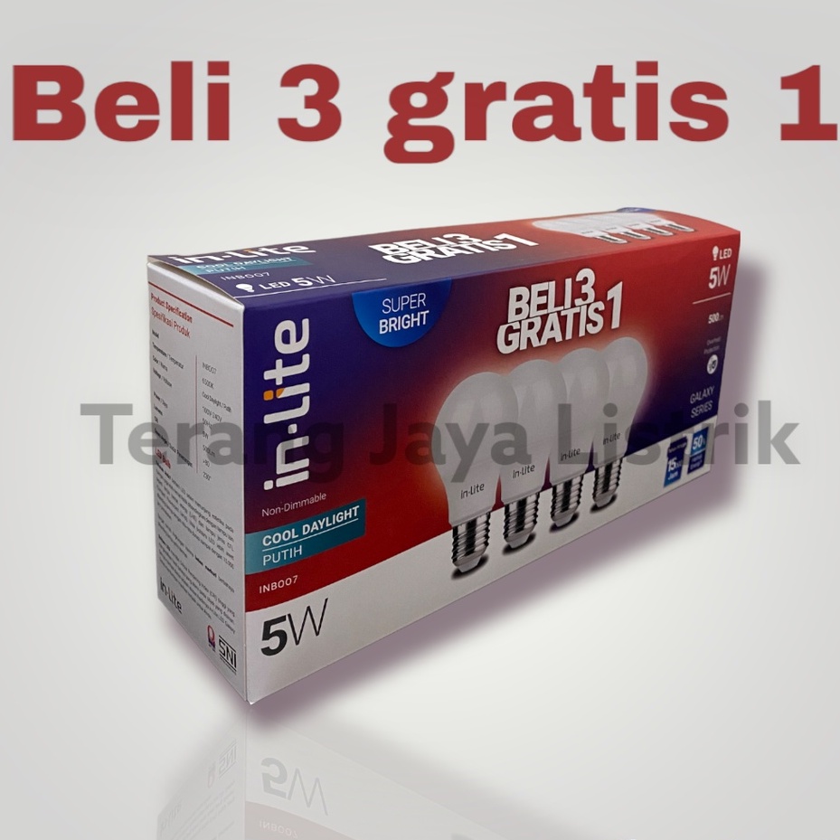 Jual Inlite PAKET beli 3 gratis 1 Lampu Led Bulb 5 watt 5w Putih Kuning ...