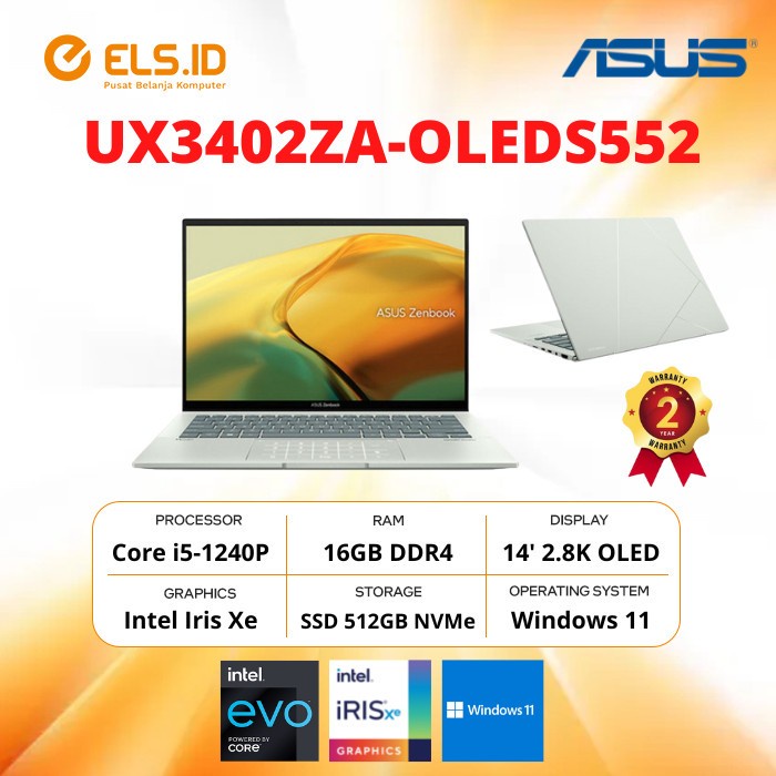 Jual Laptop Asus Zenbook UX3402ZA-OLEDS552 i5-1240P 16GB SSD 512GB 14 ...