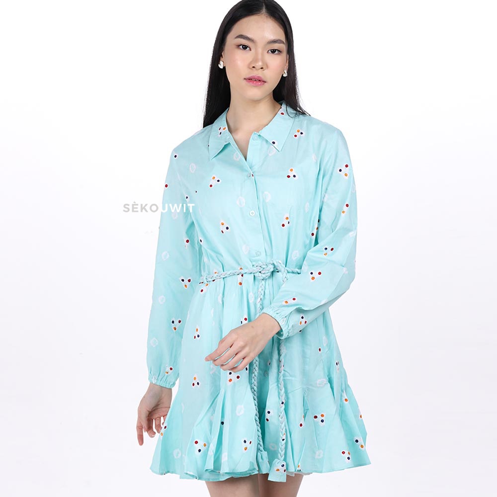 Jual Pansy Batik Jumputan Gored Shirt Dress in Turquoise | Shopee Indonesia