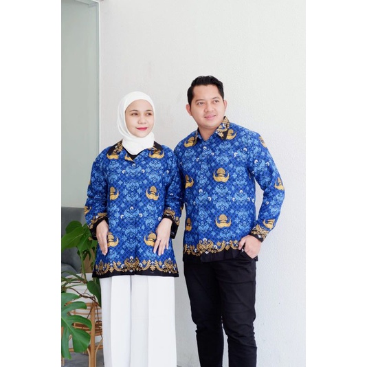 Jual BATIK jumbo korpri Kerah hitam terbaru katun halus full furing | Shopee Indonesia