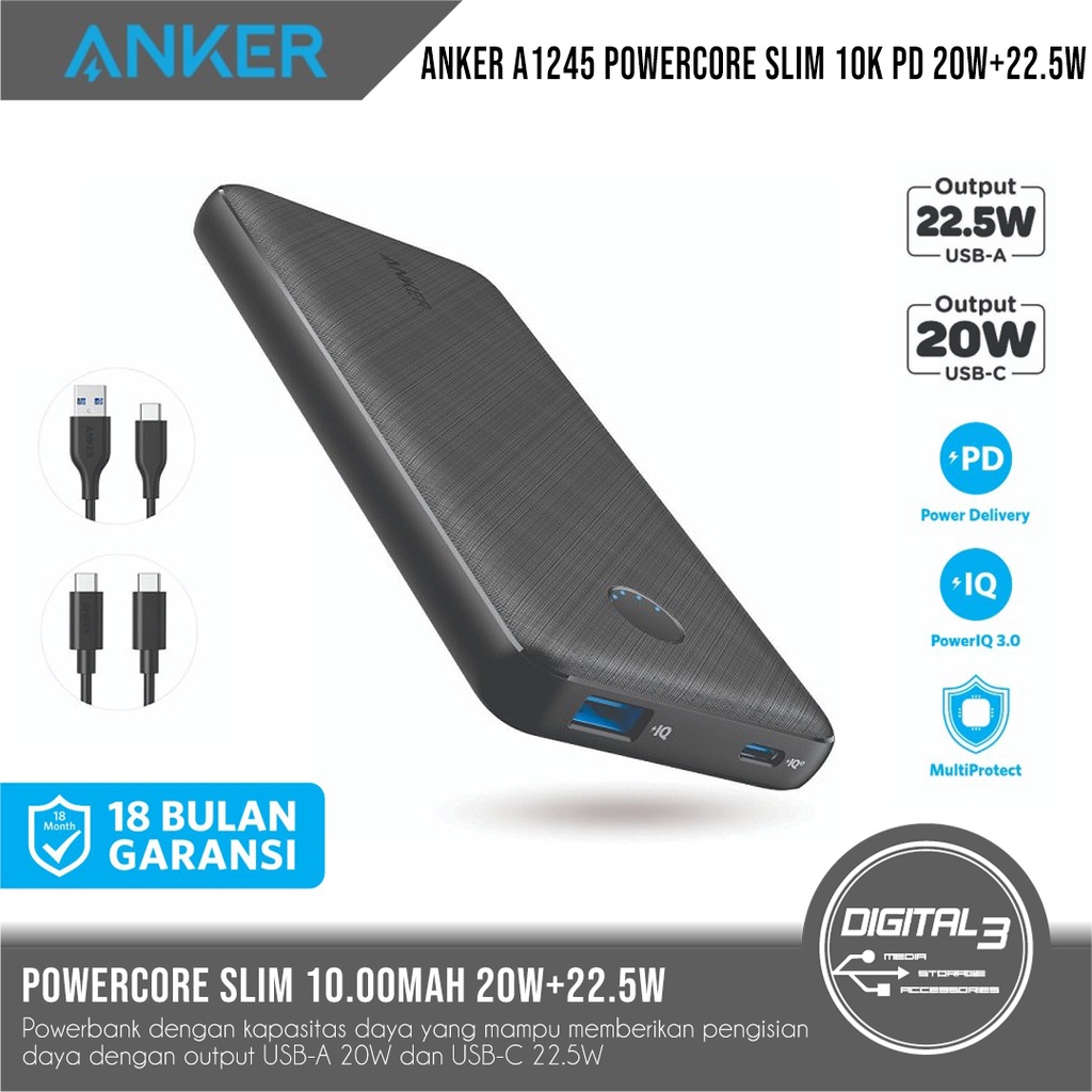 Jual Anker PowerCore Slim 10,000mAh PD Portable Powerbank PB iPhone ...