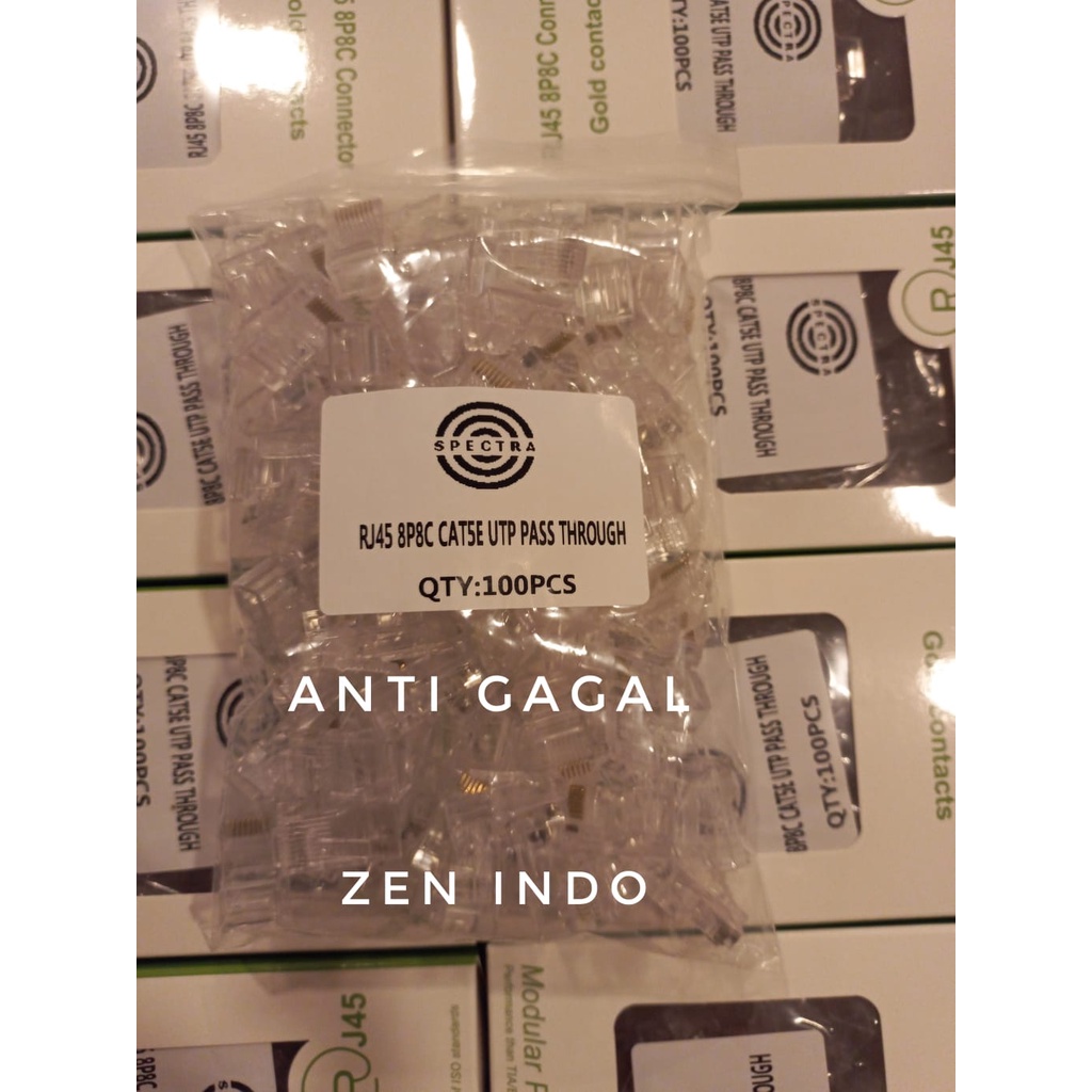Jual Konektor RJ45 UTP Cat5E Spectra Anti Gagal Pass Through isi 100pcs ...