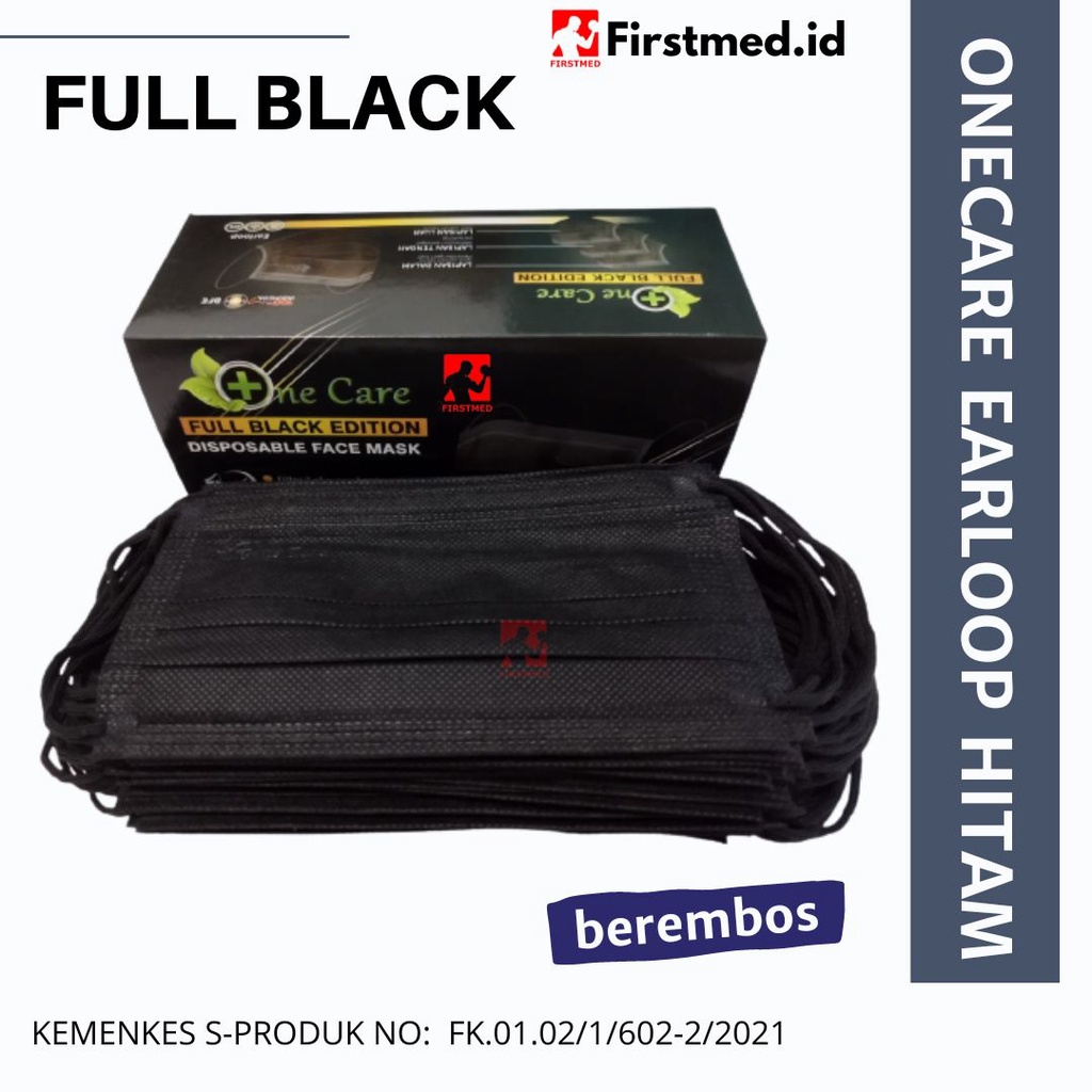 Jual MASKER HITAM ONECARE ONE CARE ISI 50 PCS MASKER EARLOOP 3 PLY ...